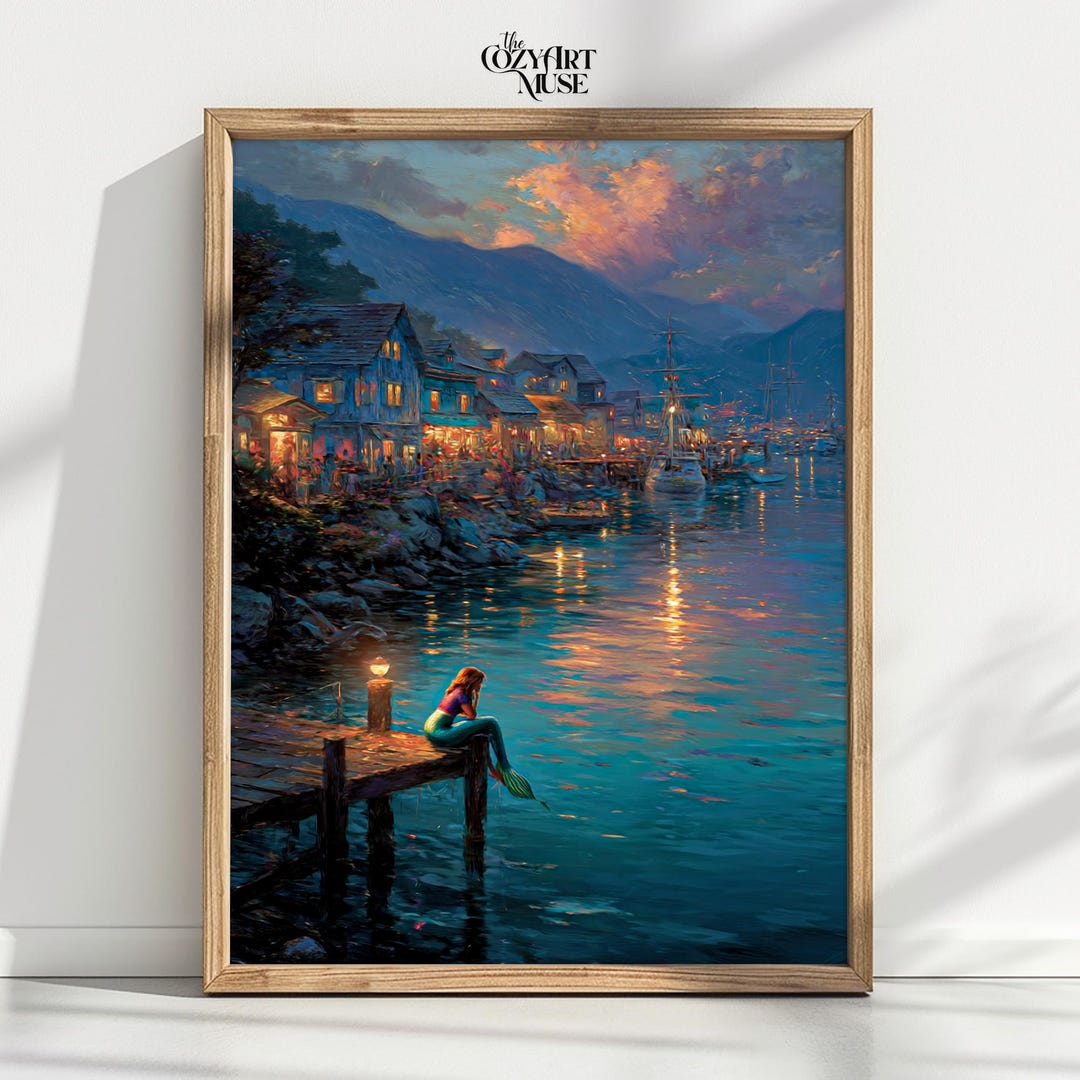 Thomas Kinkade Style Printable Mermaid Wall Art Set of 2 | Vintage ...