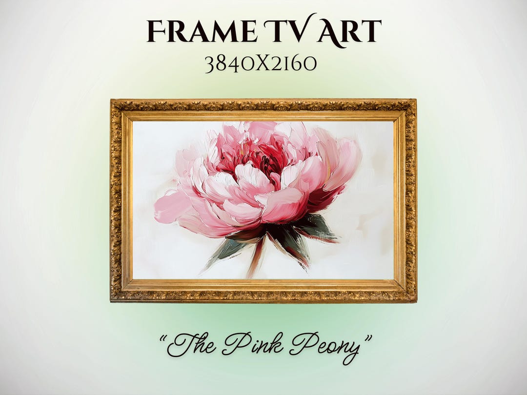 Vintage Spring Pink Peony Frame TV Art, Vintage Oil Painting, Feminine ...