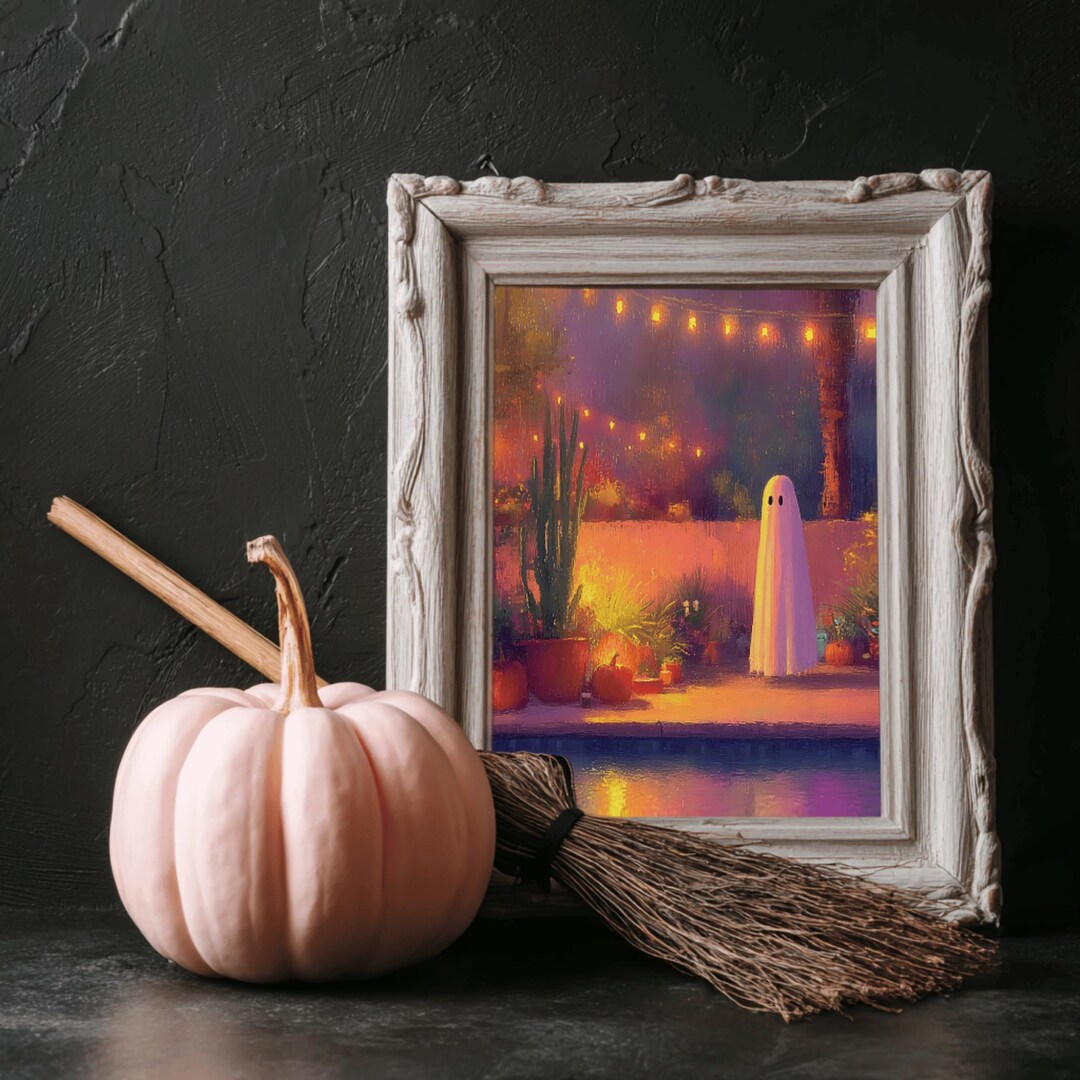 Neon Halloween Art Printable: Summerween Ghost Pool Party Set of 2 ...