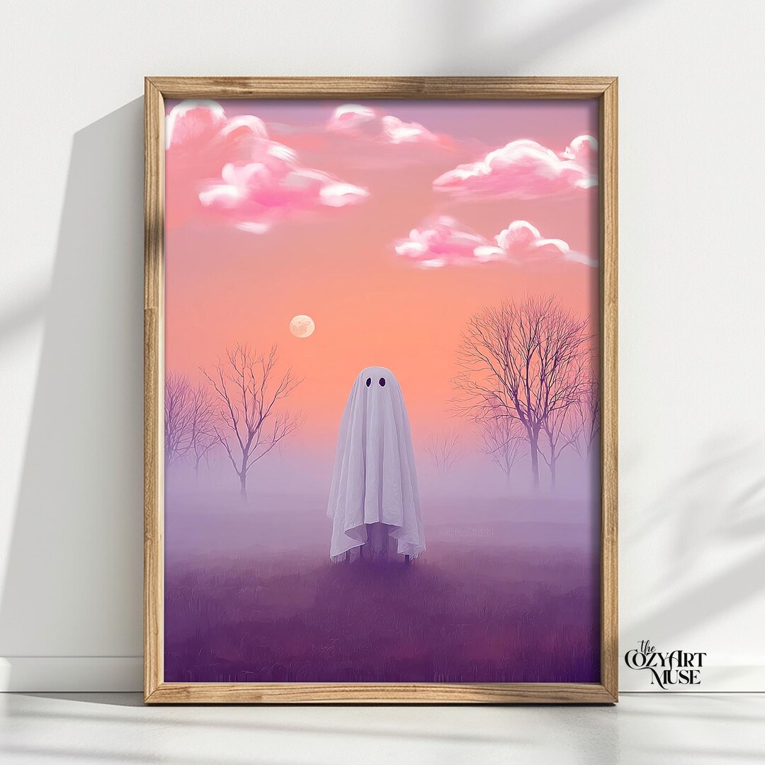 Pink Halloween Wall Art Set – Printable Pastel Ghost Art for Summerween ...