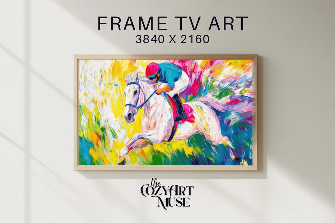 Colorful Abstract Kentucky Derby Frame TV Art, Vintage Racehorse ...