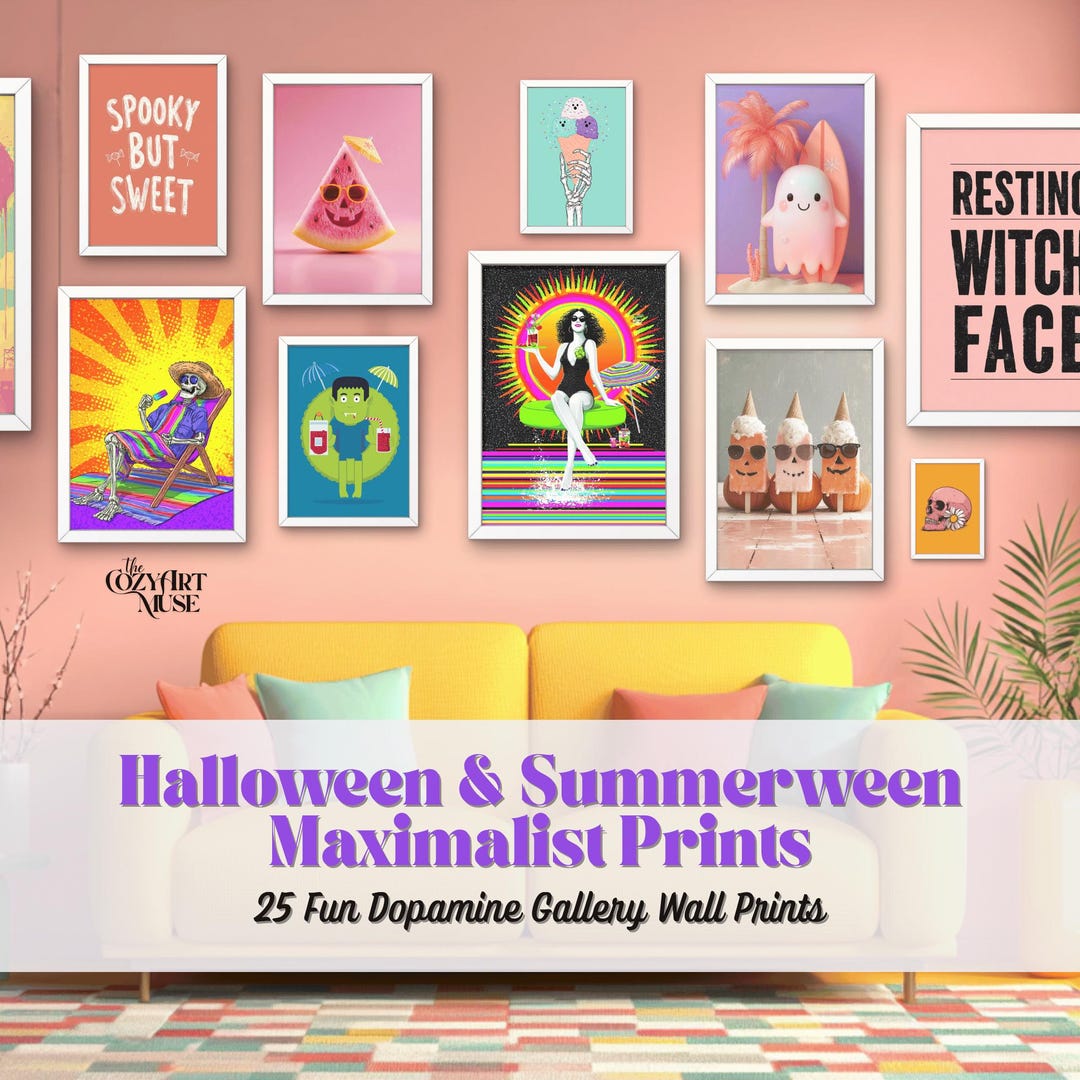 Maximalist Halloween Gallery Wall Set of 25 | Printable Summerween ...