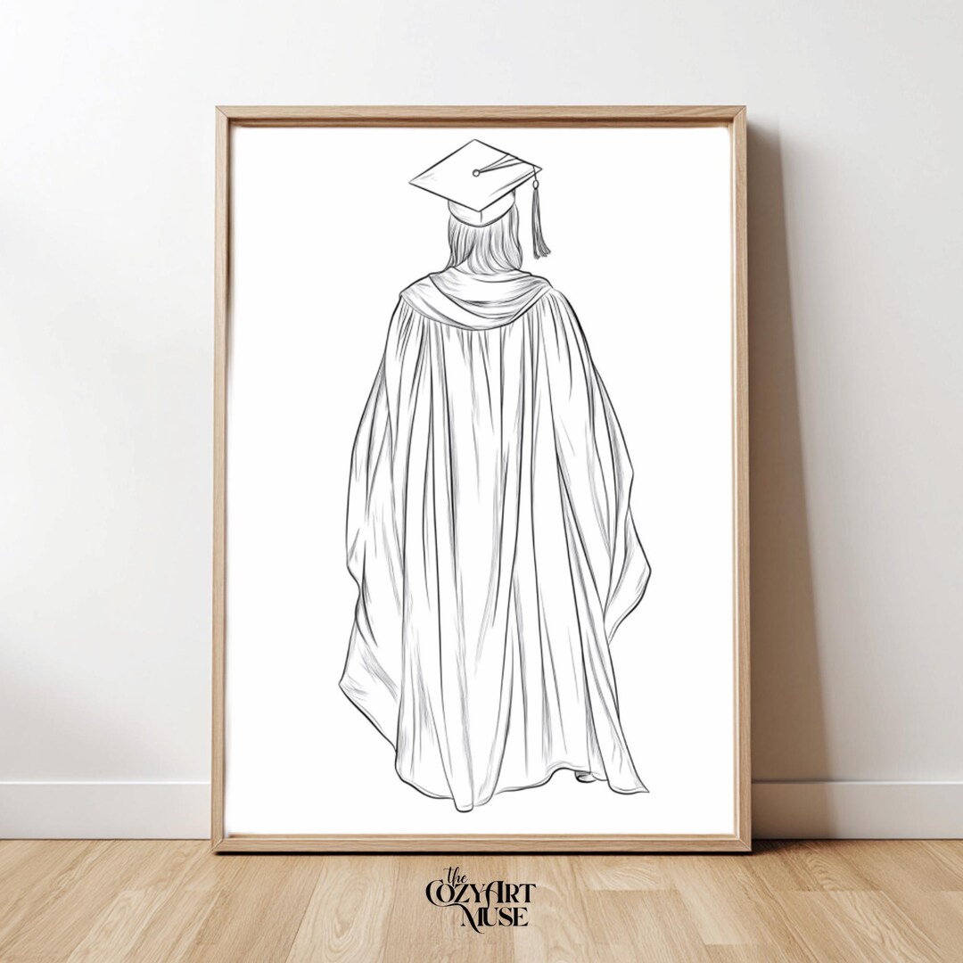 Printable Graduation Gown Photo Frame | Black and White Graduate Sketch ...