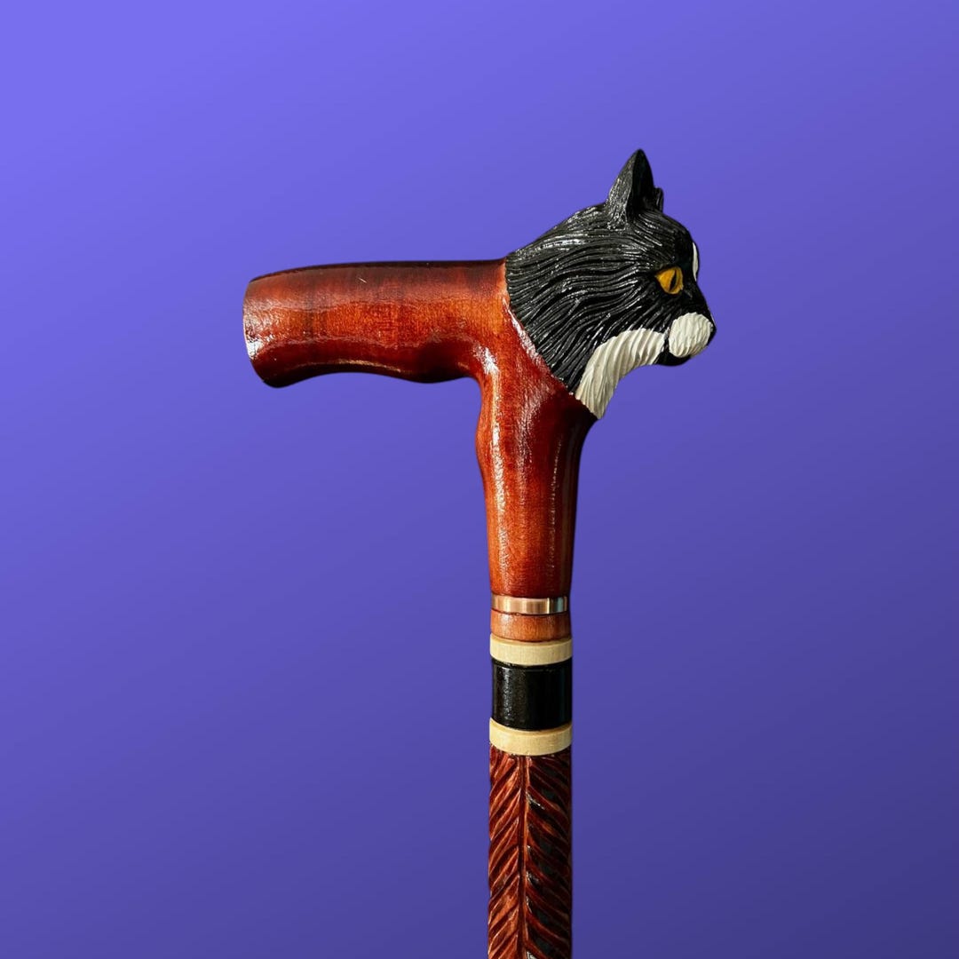 Cat Walking Cane Hand-carved Pretty Cane Wooden Walking Stick Wood Hand ...