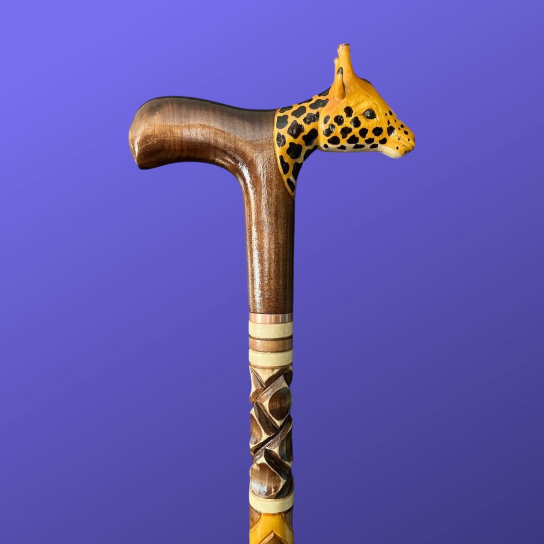 Giraffe Stick Cane Walking Canes Sticks Staff Wood Wooden Hand-carved ...
