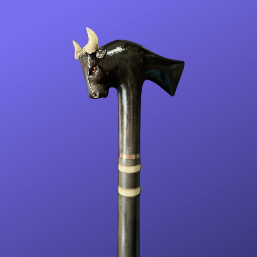 Toros Head Walking Cane Boho Hand Carved Stick Rustic Walking Stick ...