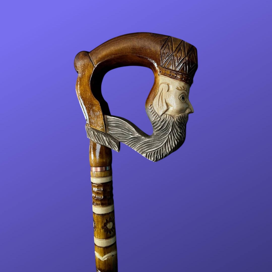 King Head Cane Hand Sculpted Walking Stick Medieval Cane Fantasy ...