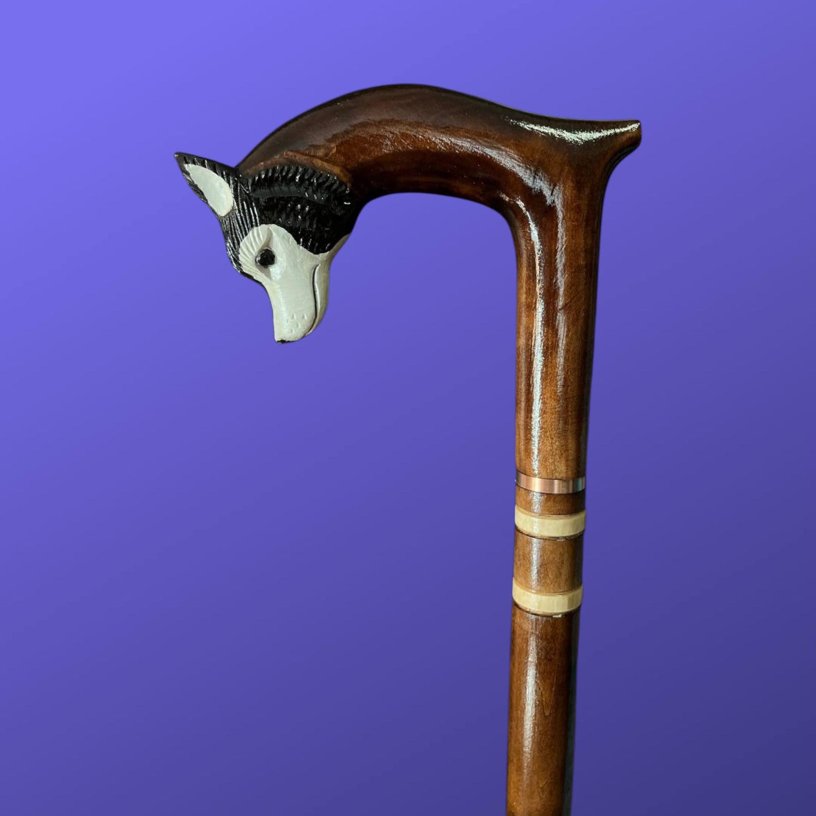 Wolf Cane Wooden Walking Stick Ergonomic Palm Grip Handle Wood Carved ...