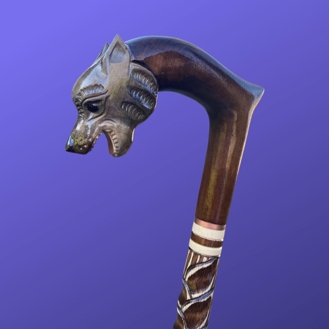 Wolf Head Cane Hand Sculpted Walking Stick Medieval Gothic Cane Fantasy ...