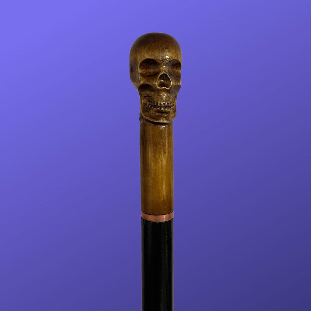 Hand Carved Skull Handle Walking Stick Knob Handle Walking Cane Gothic ...