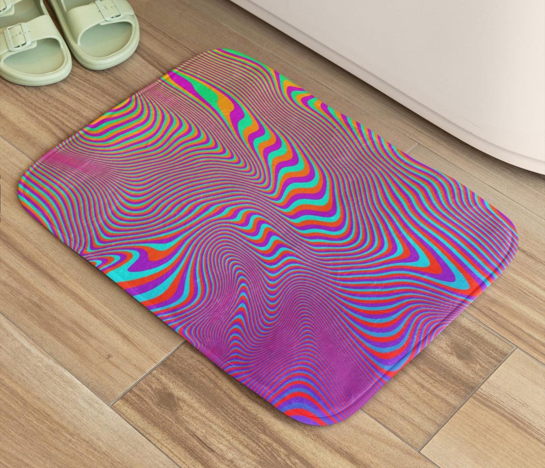 Psychedelic Bath Mat, Optical Illusion Trippy Colors 70s Bathroom Mat, Unique Housewarming Gift ...