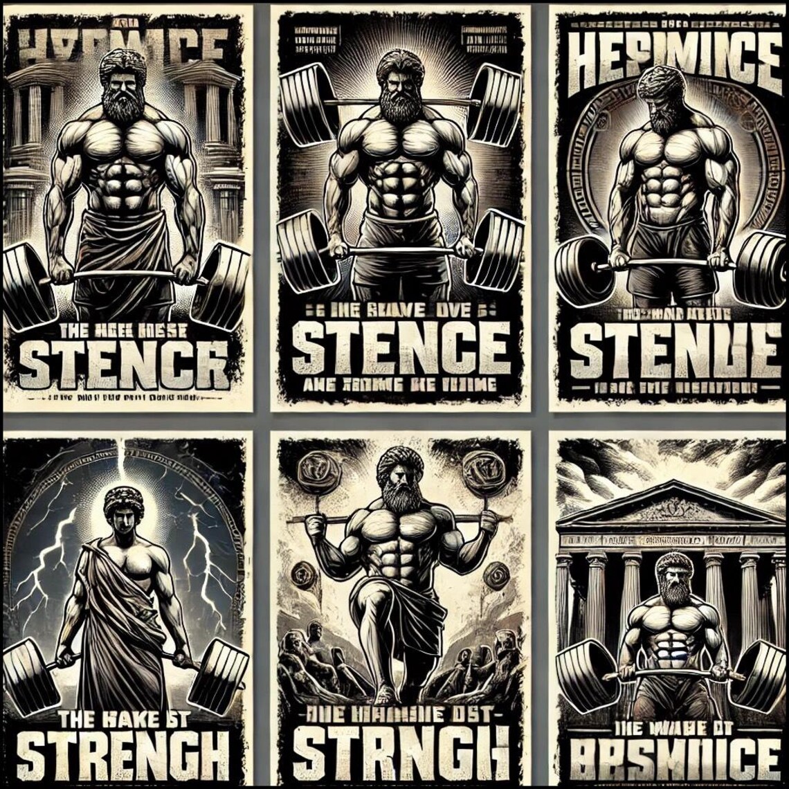Greek Mythology Gym Wall Art Set of 6 Ancient Warrior Statues Digital ...