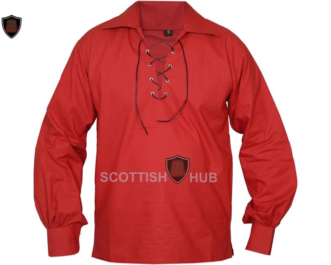 Men's Red Jacobite Ghillie Shirt: Scottish Highland Kilt Renaissance ...