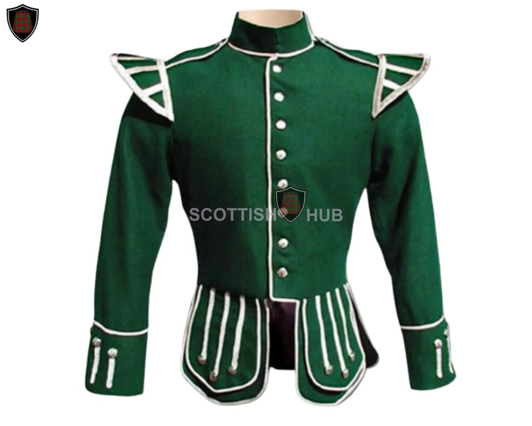 Handmade Scottish Green Wool Doublet Jacket: Military Piper Drummer ...