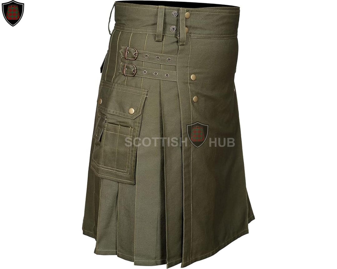 Olive Green Utility Kilt for Men – Handmade Cotton Work Kilt With ...
