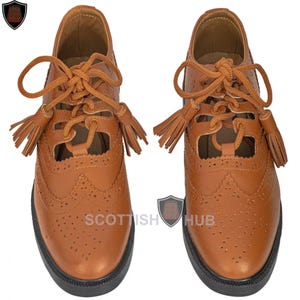 Traditional Brown Ghillie Brogues Kilt Shoes for Men – Handmade Scottish Leather Highland Dance ...