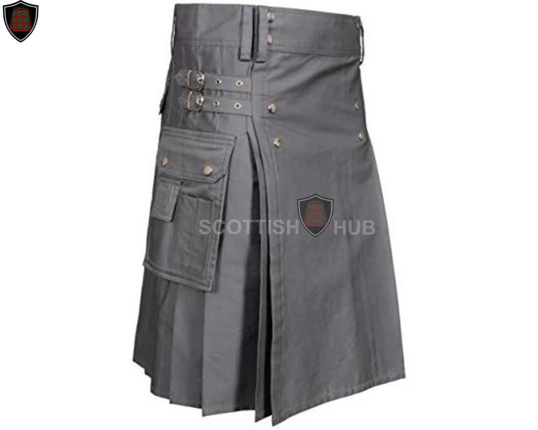 Gray Utility Kilt for Men – Handmade Cotton Work Kilt With Pockets ...