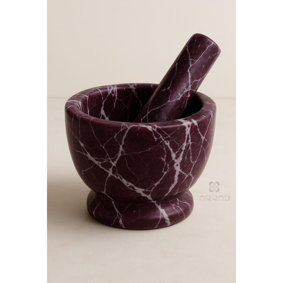Mortar and Pestle - Rosso Levanto Marble — Luxury Red Spice Grinder ...