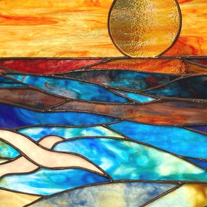Ocean Sunset Stained Glass Panel: Custom Size Handmade Sunrise Art - Etsy