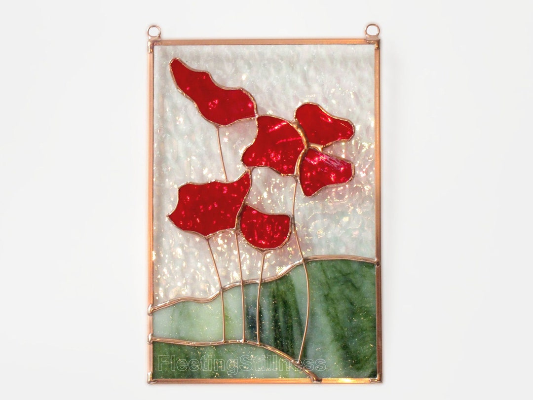 Poppies Stained Glass Suncatcher, Red Flowers Window Hanging - Etsy
