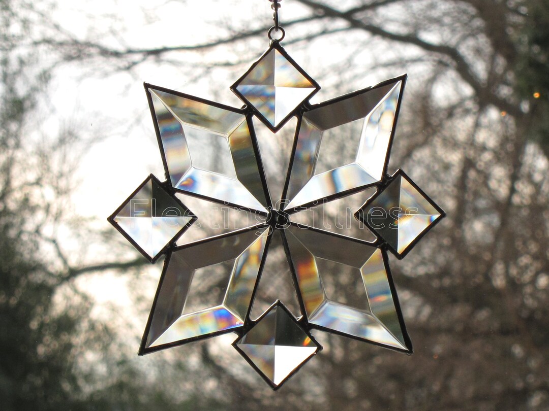 Beveled Glass Snowflake Stained Glass Window Hanging Star Suncatcher - Etsy