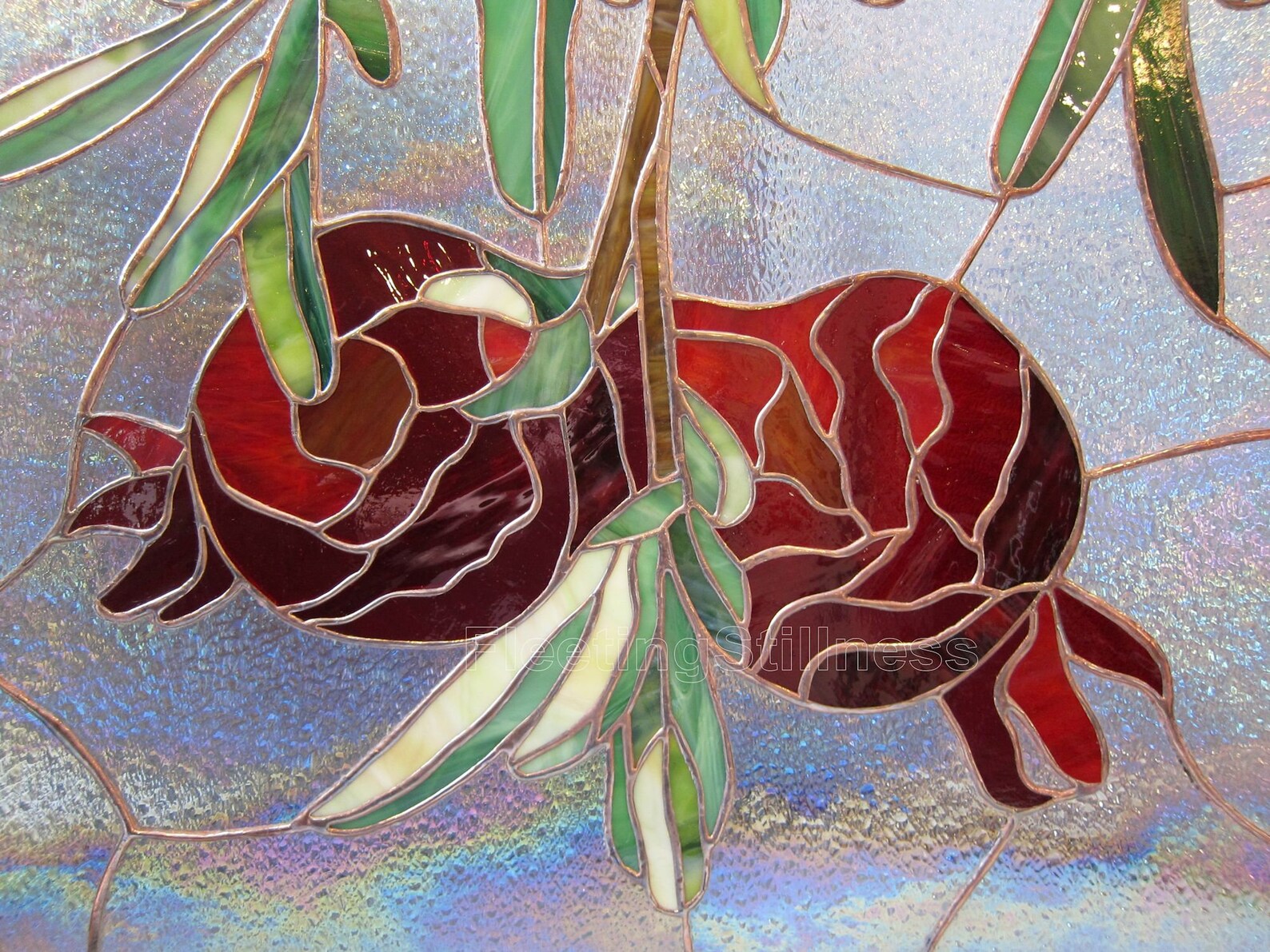 Stained Glass Panel Red Pomegranates Stain Glass Window Panel - Etsy