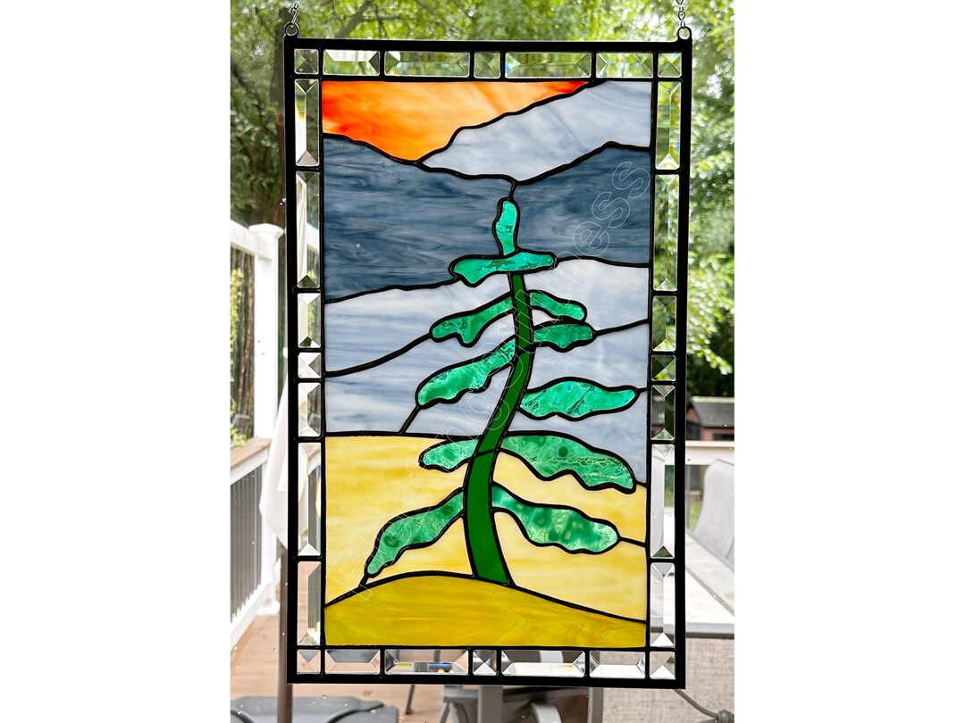 Colorful Pine Tree Stained Glass Large Vertical Window Panel, Custom ...