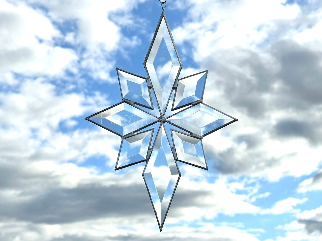 Star of Bethlehem Stained Glass Suncatcher Gift Large Beveled Glass 12 ...