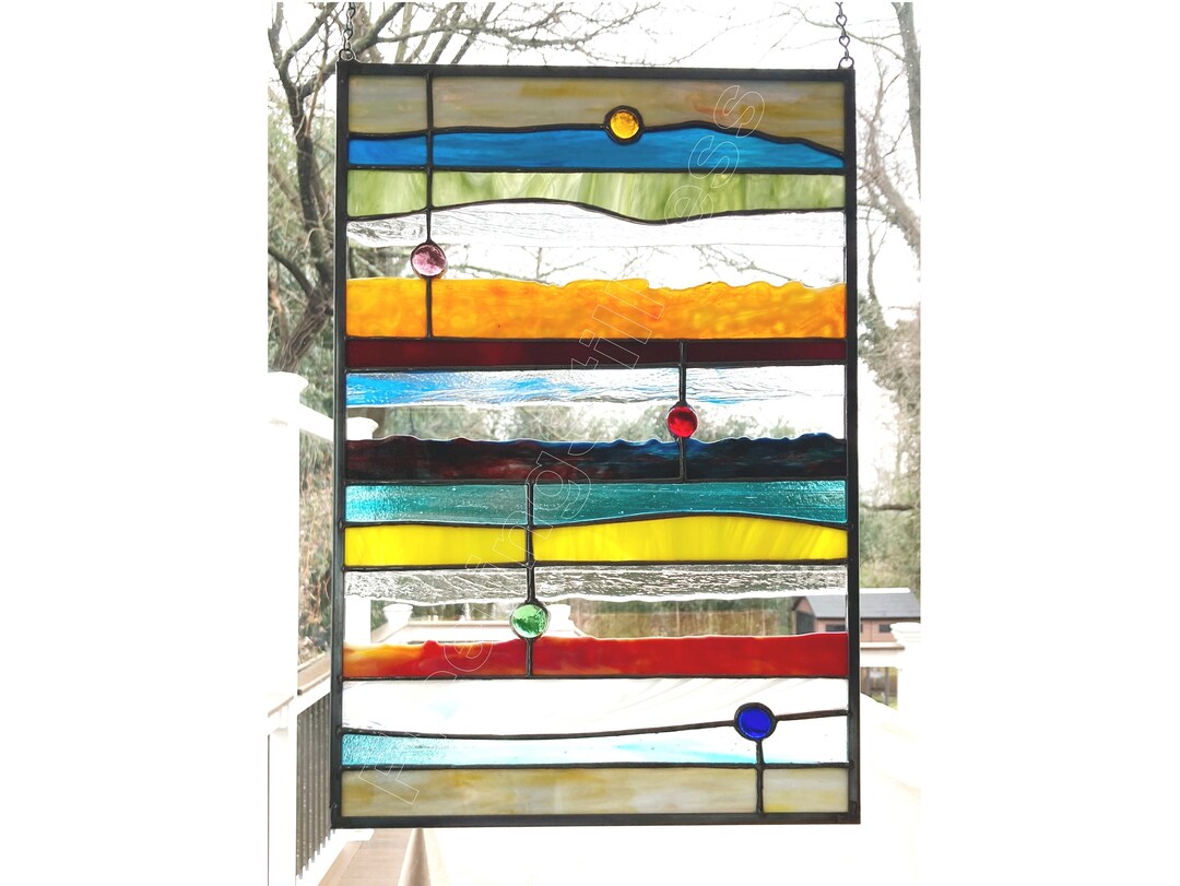 Abstract Stained Glass Window Panel Rainbow Mid Century Modern - Etsy