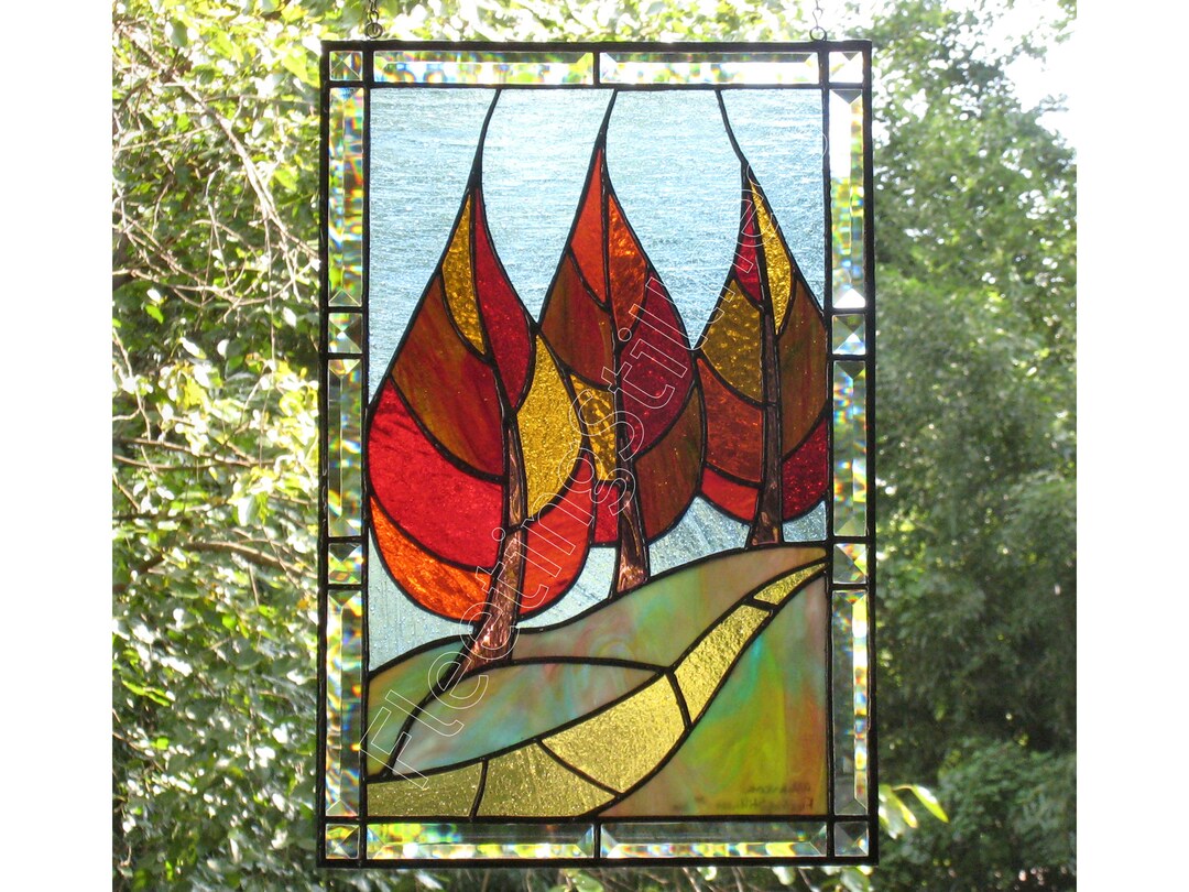 Autumn Leaves Stained Glass Window Custom Stained Glass Flaming ...