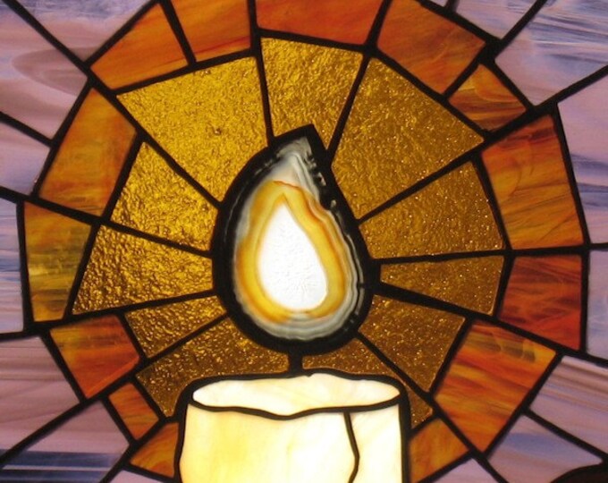 Candle and Flame Stained Glass Panel With Agate Geode - Etsy