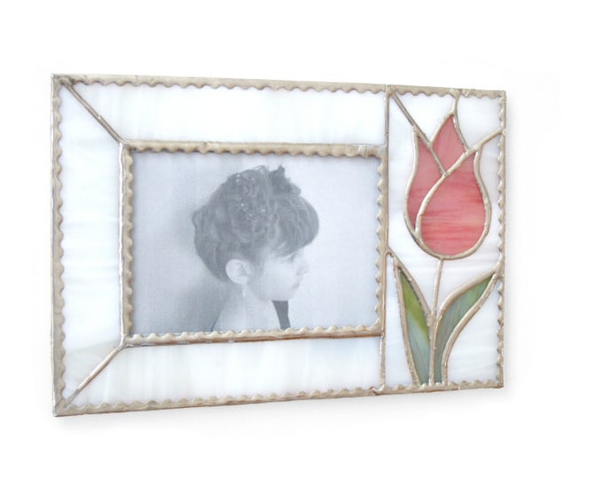 Photo Frame Pink Stained Glass Tulip Flower 4 X 6 4x6 Handmade - Etsy