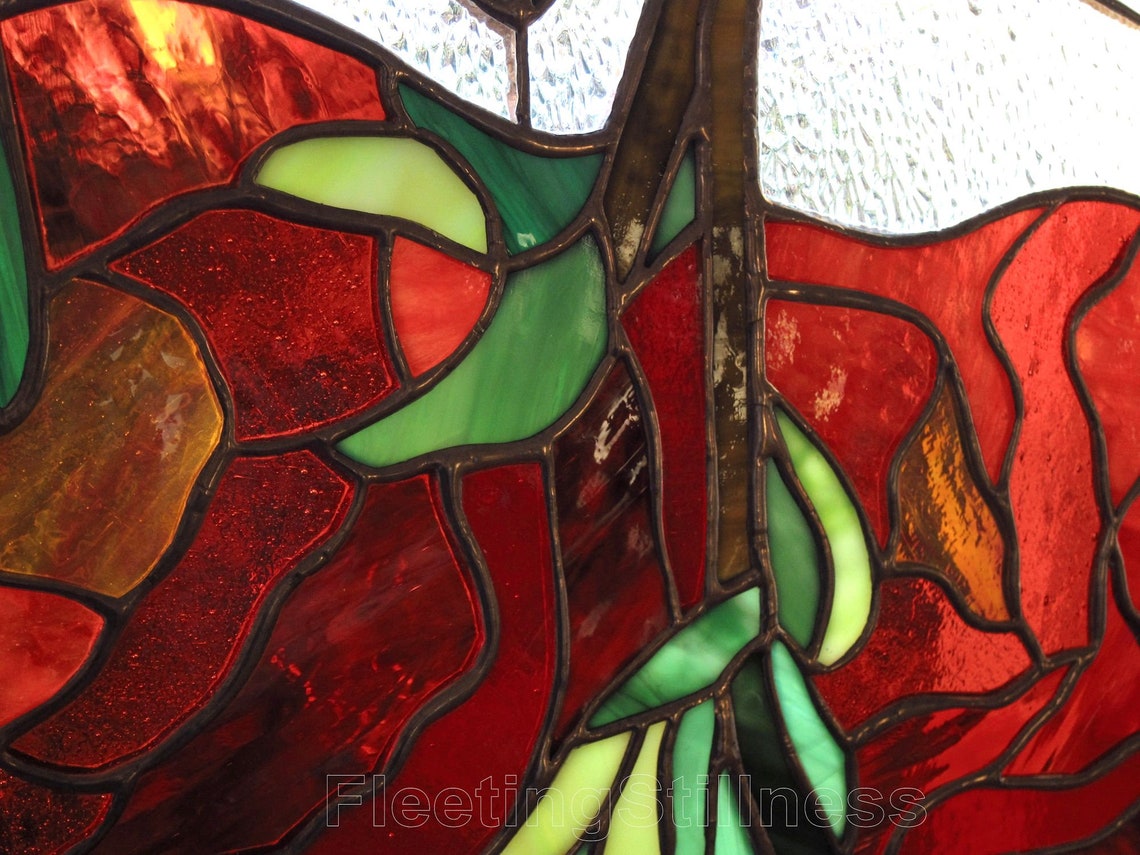 Stained Glass Panel Red Pomegranates Stain Glass Window Panel - Etsy