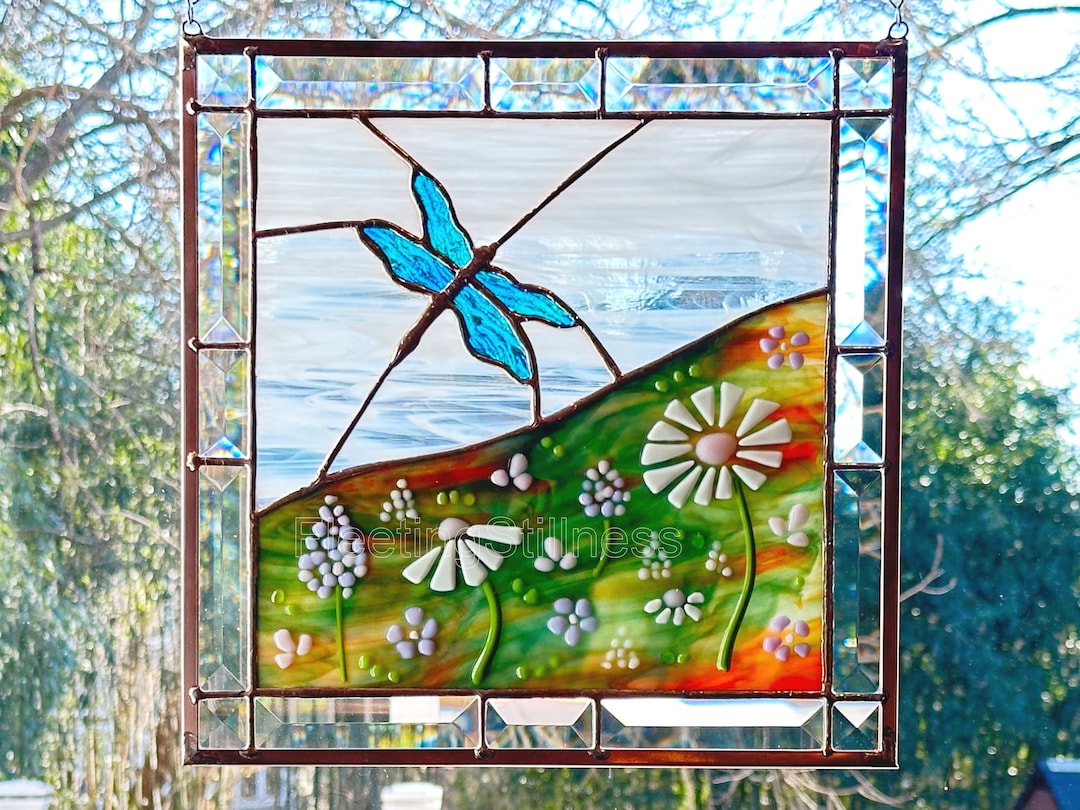 Flowers Firefly Beveled Glass Stained Glass Panel Gift - Etsy