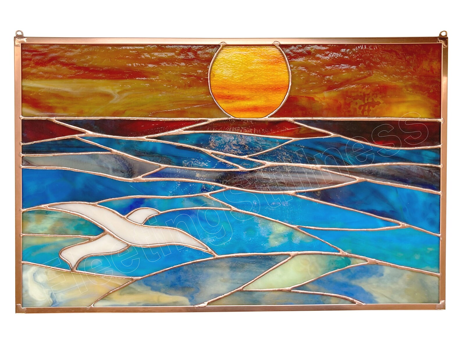 Ocean Sunset Stained Glass Panel: Custom Size Handmade Sunrise Art - Etsy