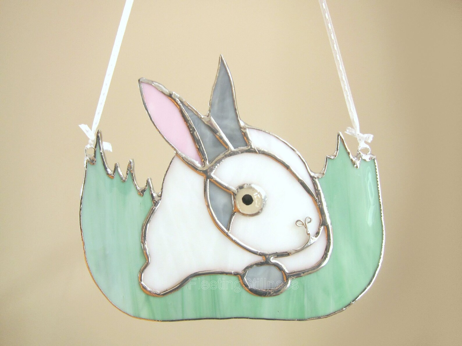 Bunny Rabbit Stained Glass Suncatcher Panel White Easter - Etsy