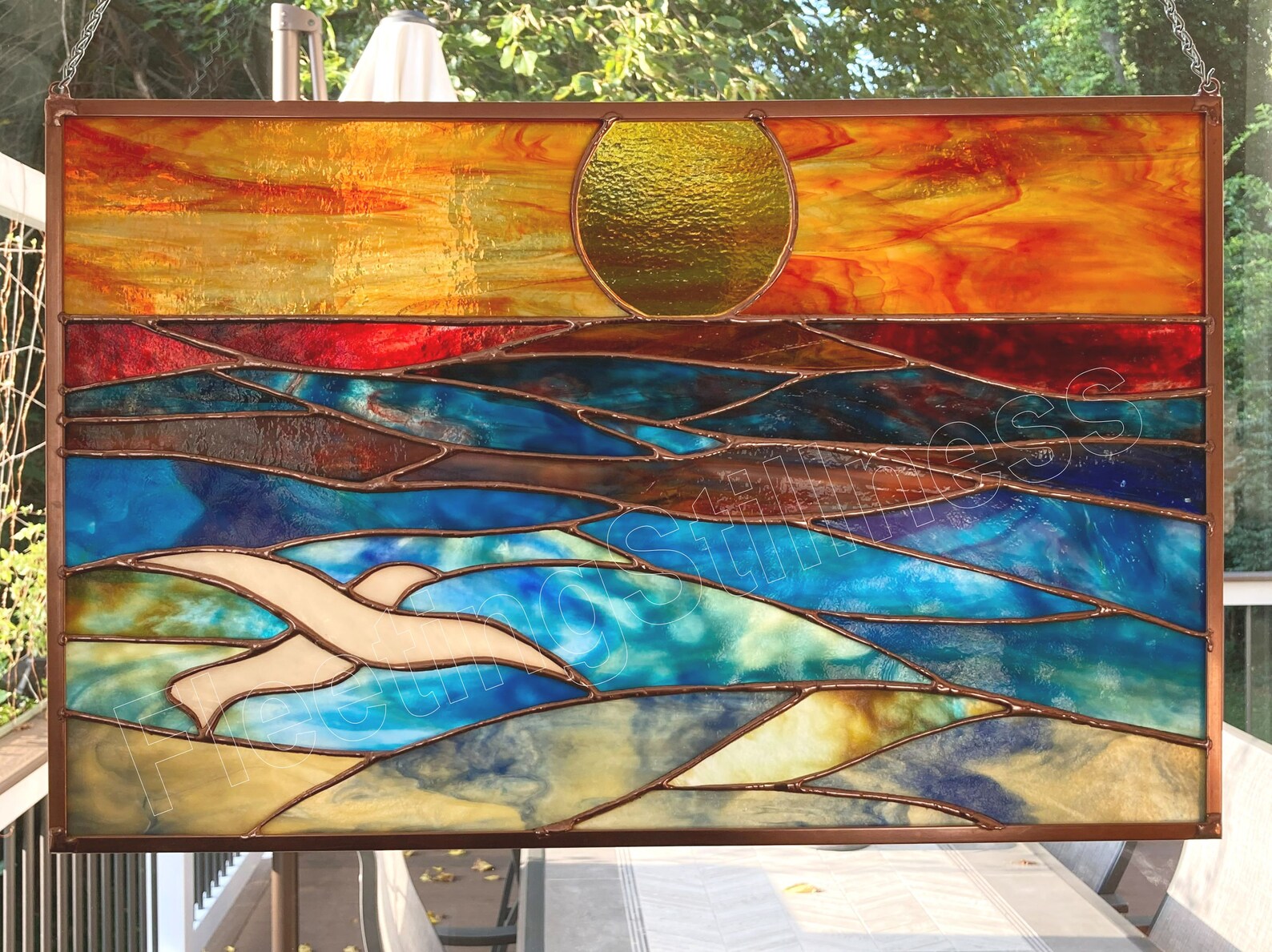 Ocean Sunset Stained Glass Panel: Custom Size Handmade Sunrise Art - Etsy