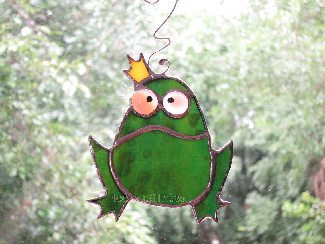Frog Stained Glass Suncatcher Green Frog Prince Window Hanging | Etsy
