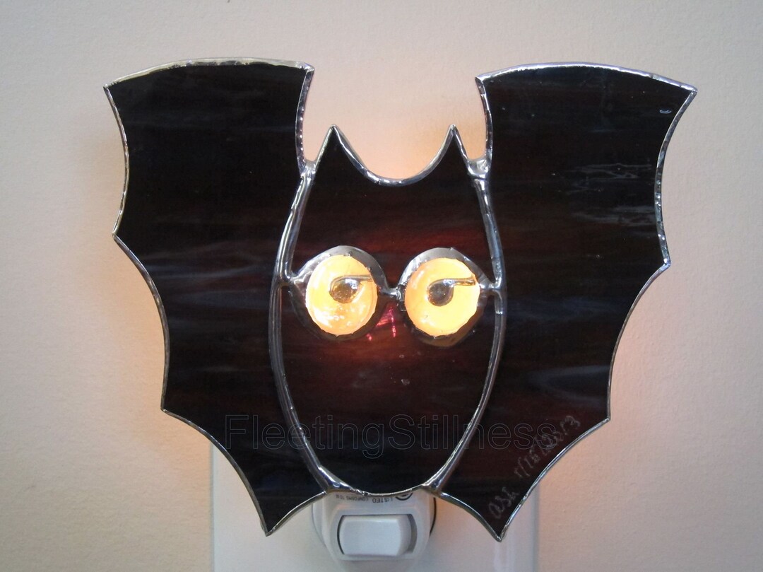 Halloween Bat Night Light, Dark Blue Black Stained Glass Nightlight - Etsy
