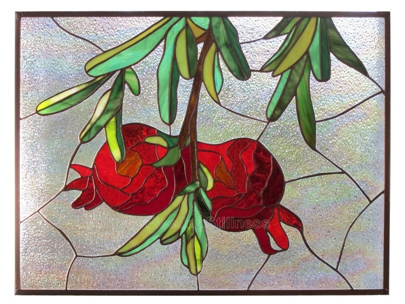 Stained Glass Panel Red Pomegranates Stain Glass Window Panel - Etsy