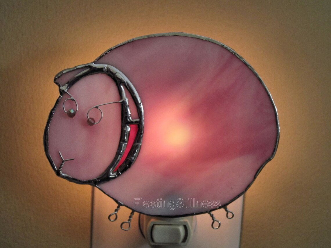 Pink Sheep Night Light Stained Glass Nursery Nightlight Gift Sweet ...