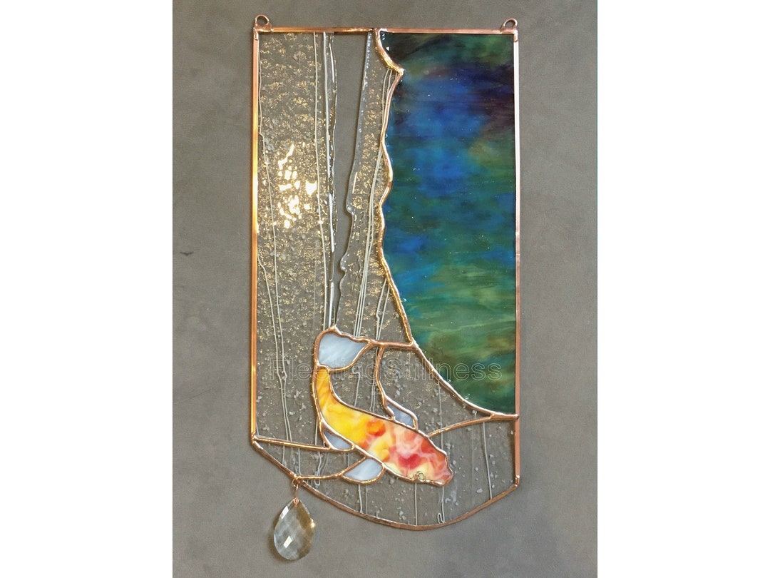 Lucky Carp Stained Glass Window Panel, Good Luck, Meditation, Koi Fish ...