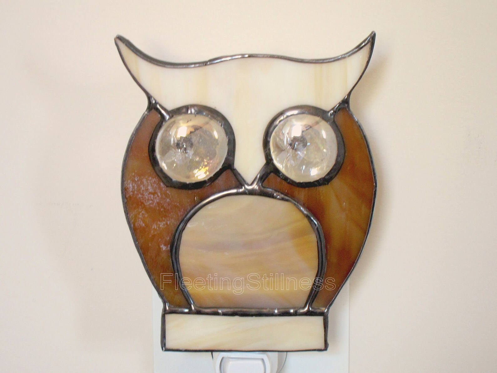 Owl Stained Glass Night Light Beige Brown Nursery Nightlight - Etsy