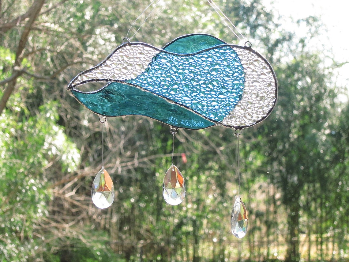 Rain Cloud Stained Glass Window Hanging, Blue Crystals Suncatcher - Etsy