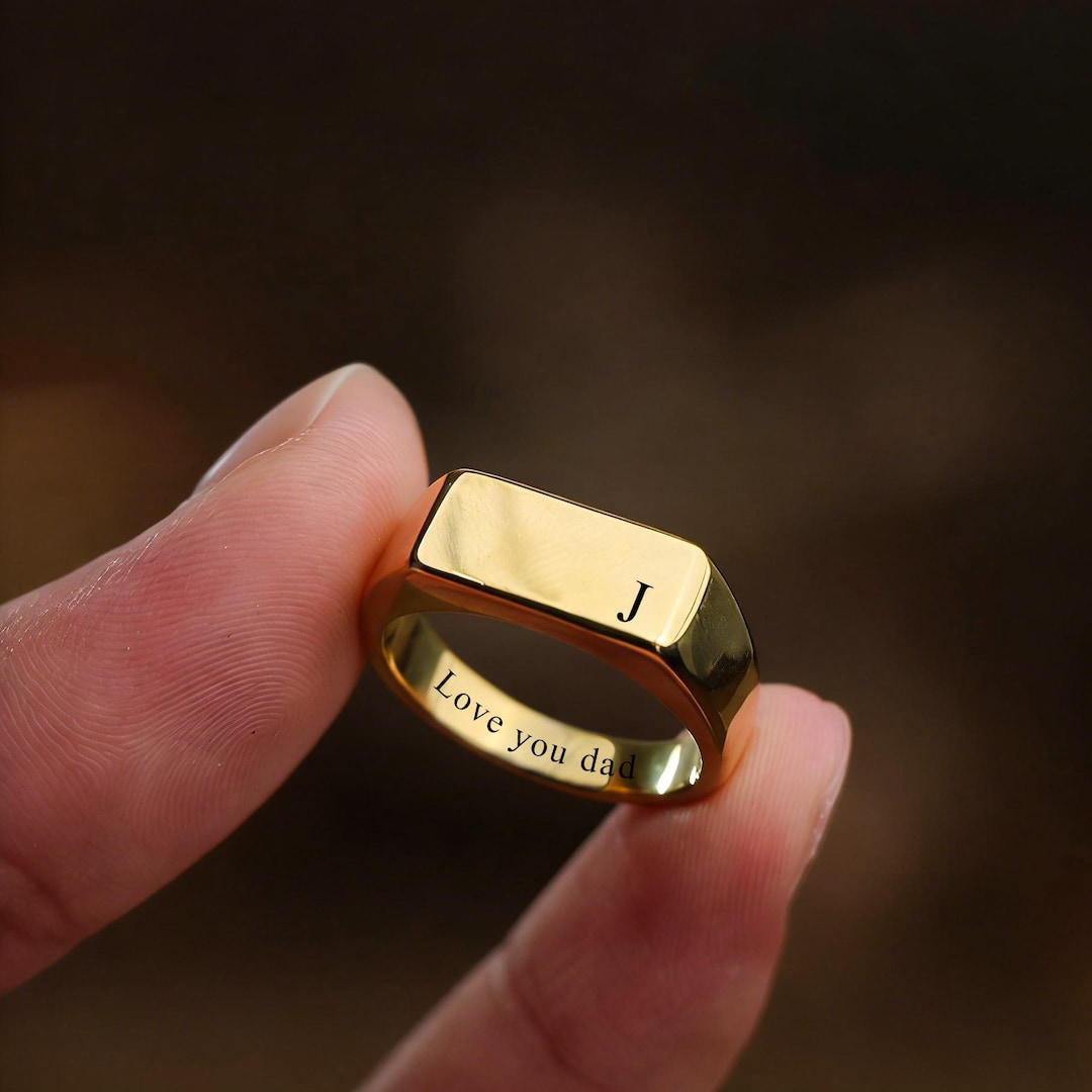 Personalized Gold Signet Ring for Men, Custom Name Initial Pinky Ring ...