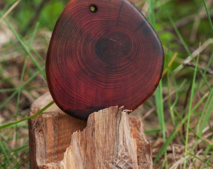 Handmade Deep Red Yew Wood Amulet – Unique Natural Grain Pendant ...