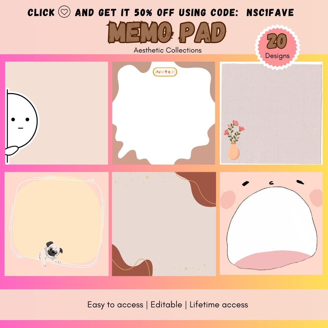 Memo Pad Template 20 Cute Designs Editable & Resellable - Etsy