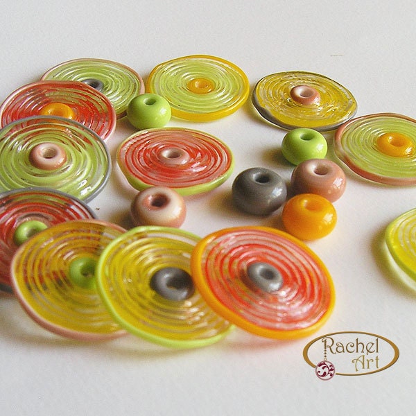 Lampwork Glass Disc Beads, FREE SHIPPING, Handmade Spring Shades Glass ...