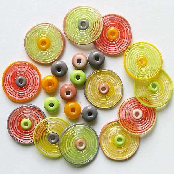 Lampwork Glass Disc Beads FREE SHIPPING Handmade Spiral Pea - Etsy