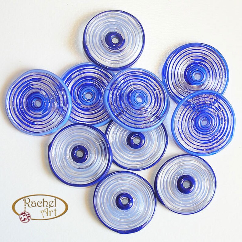 Blue Glass Disc Beads FREE SHIPPING Set of Handmade Lampwork - Etsy